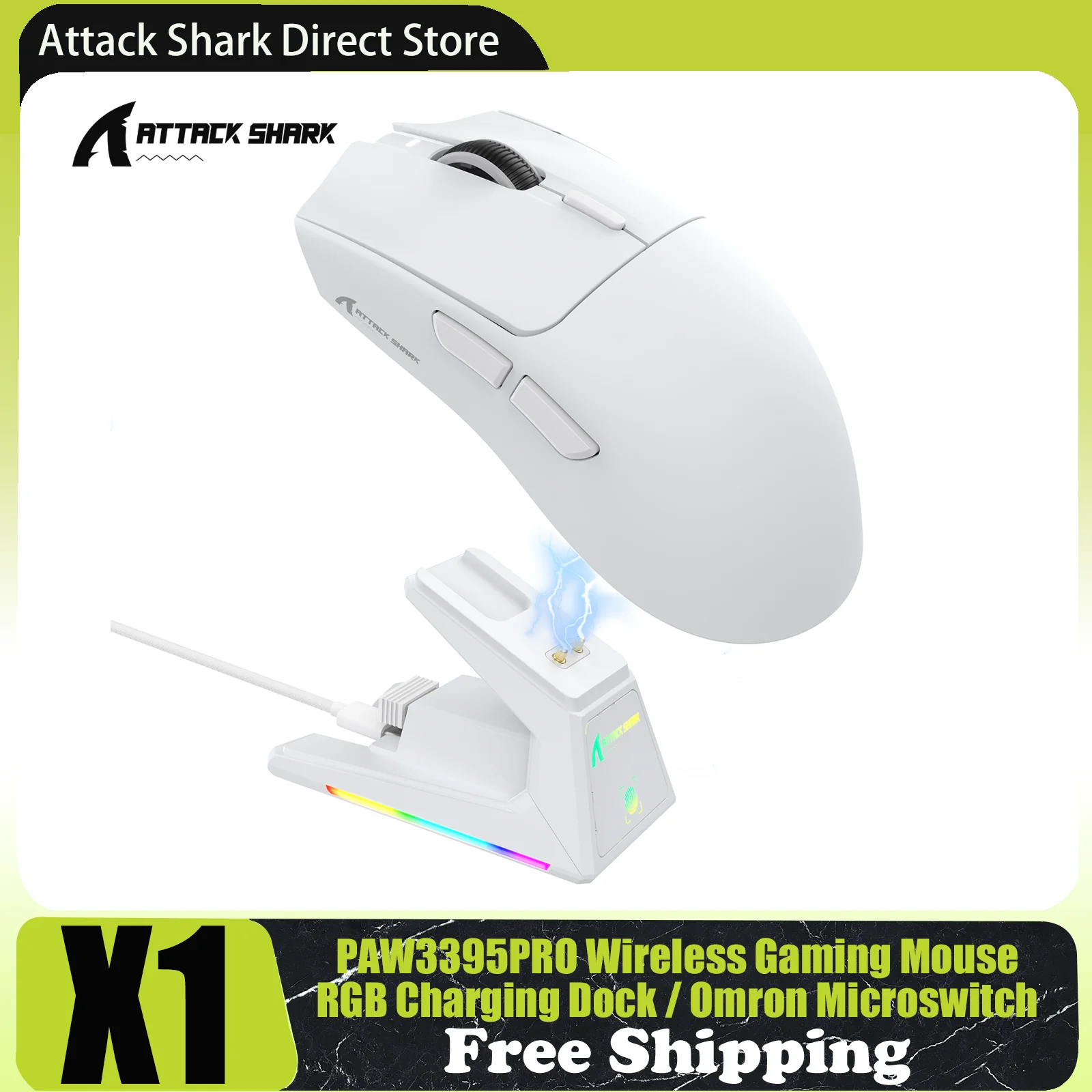 Беспроводная игровая мышь ATTACK SHARK X1 с магнитной зарядной док ...