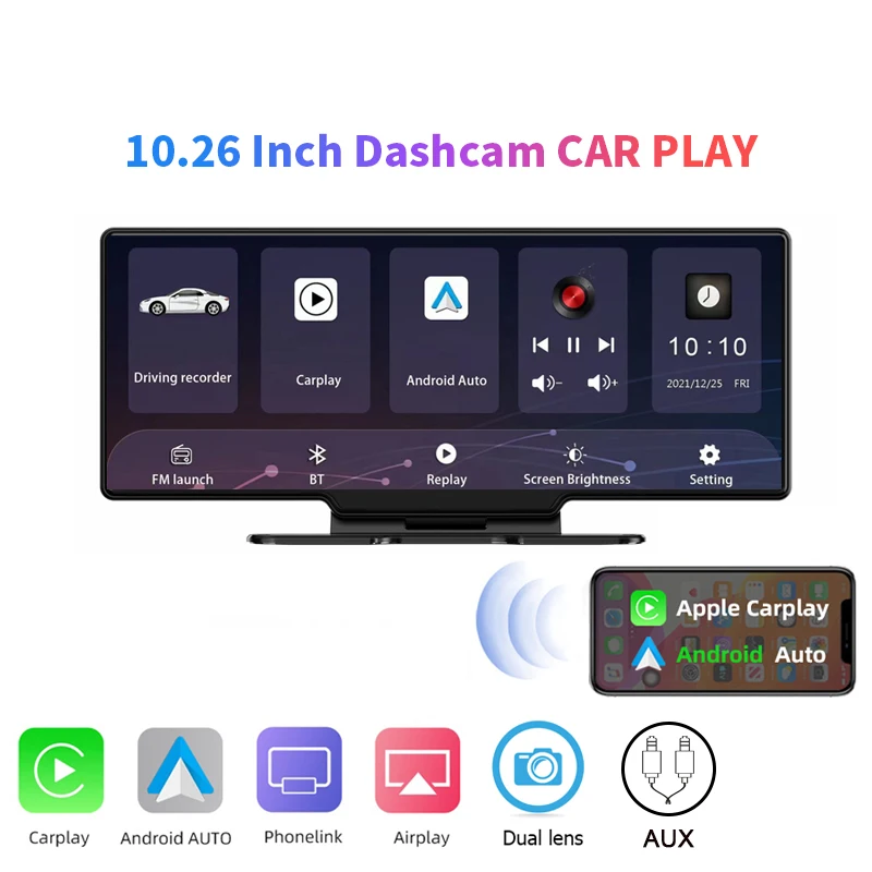 10,26-дюймовый портативный Carplay Android auto AUX автомобильный ...