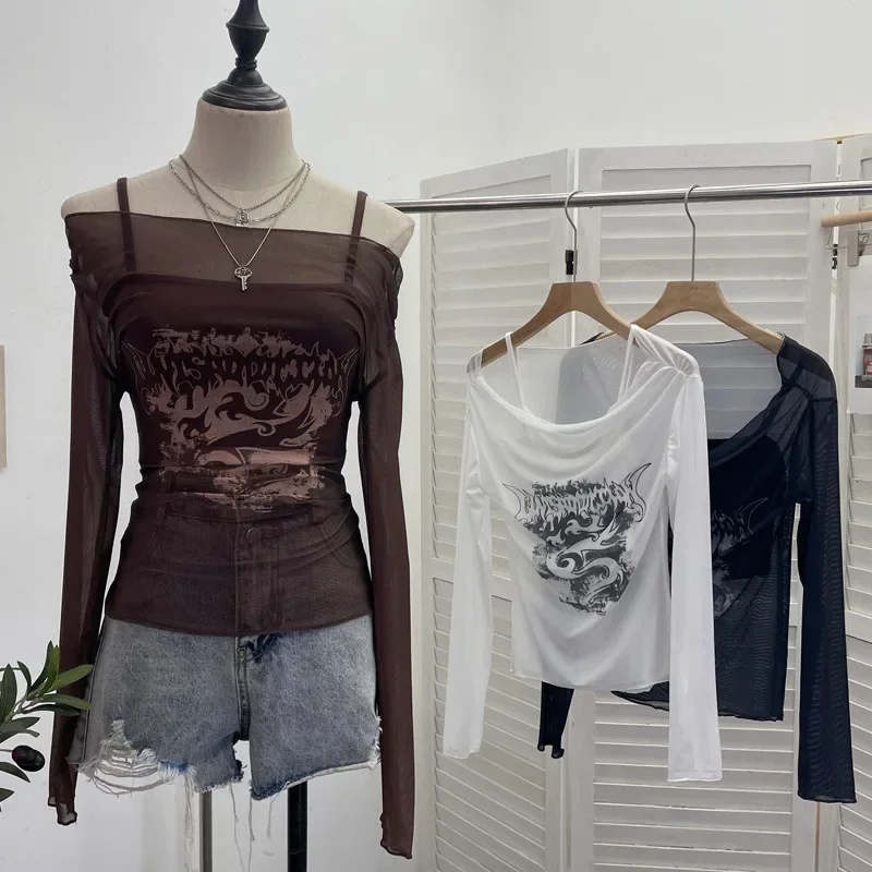 Женская сетчатая кофта на одно плечо из полиэстера | AliExpress