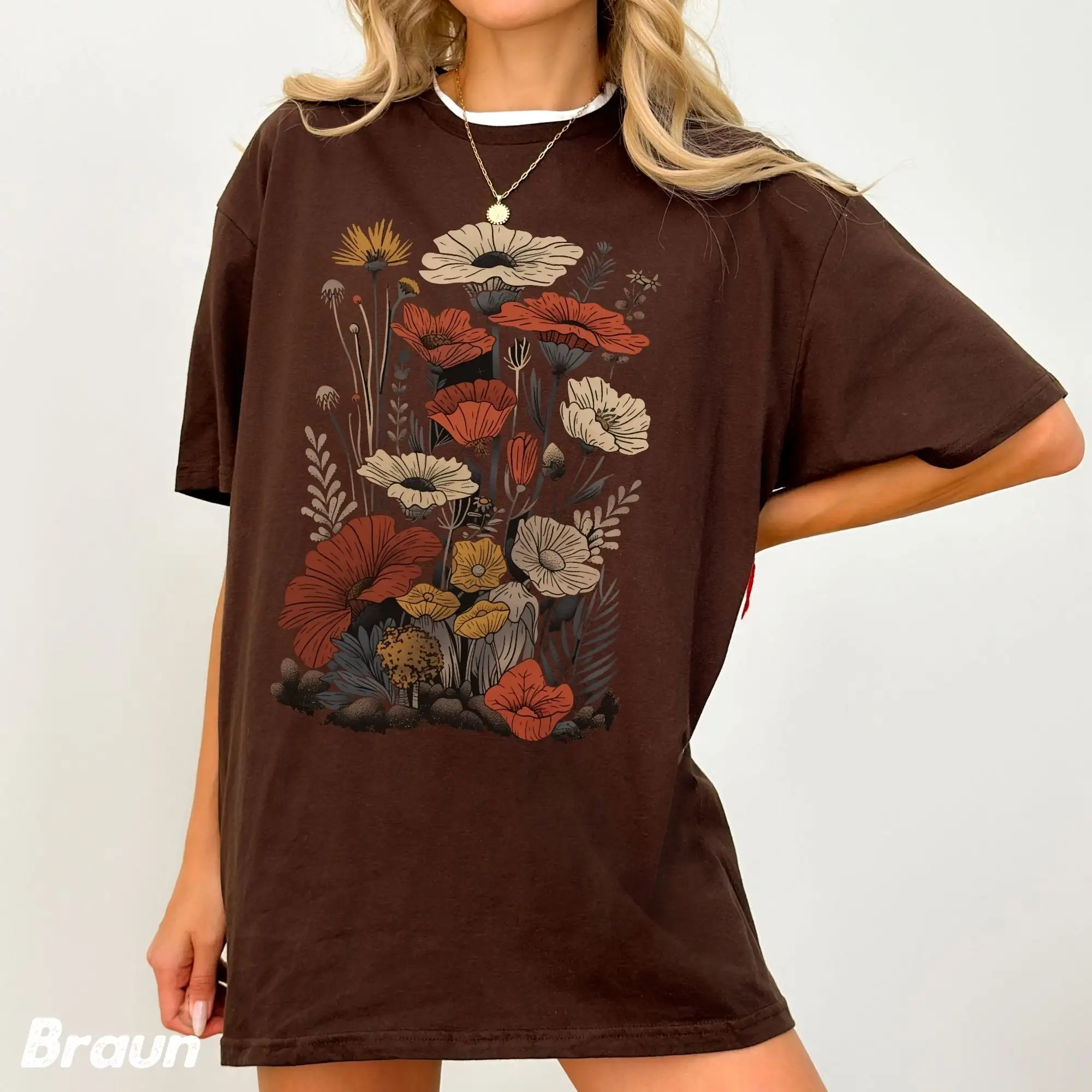 Retro Flowers T Shirt Boho Botany Scientific Drawing Vintage Look 00S ...