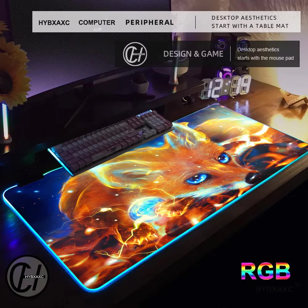 Cute Cartoon Fox Mouse Pad RGB Gaming Mouse Pad Desk Mat HD Gamer Large ...