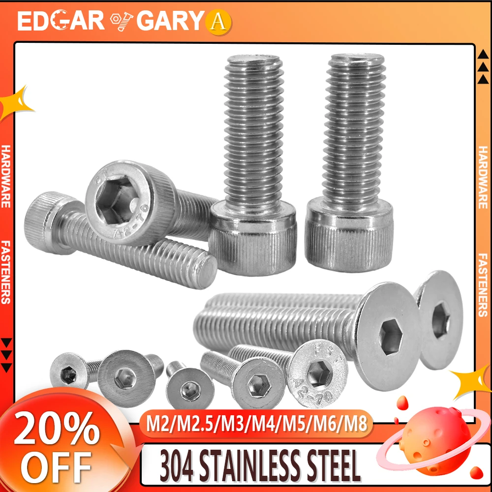 Винты с шестигранной головкой из нержавеющей стали 304, M2, 5, 5 M3, M4, M5, M6, M8, DIN912 ...