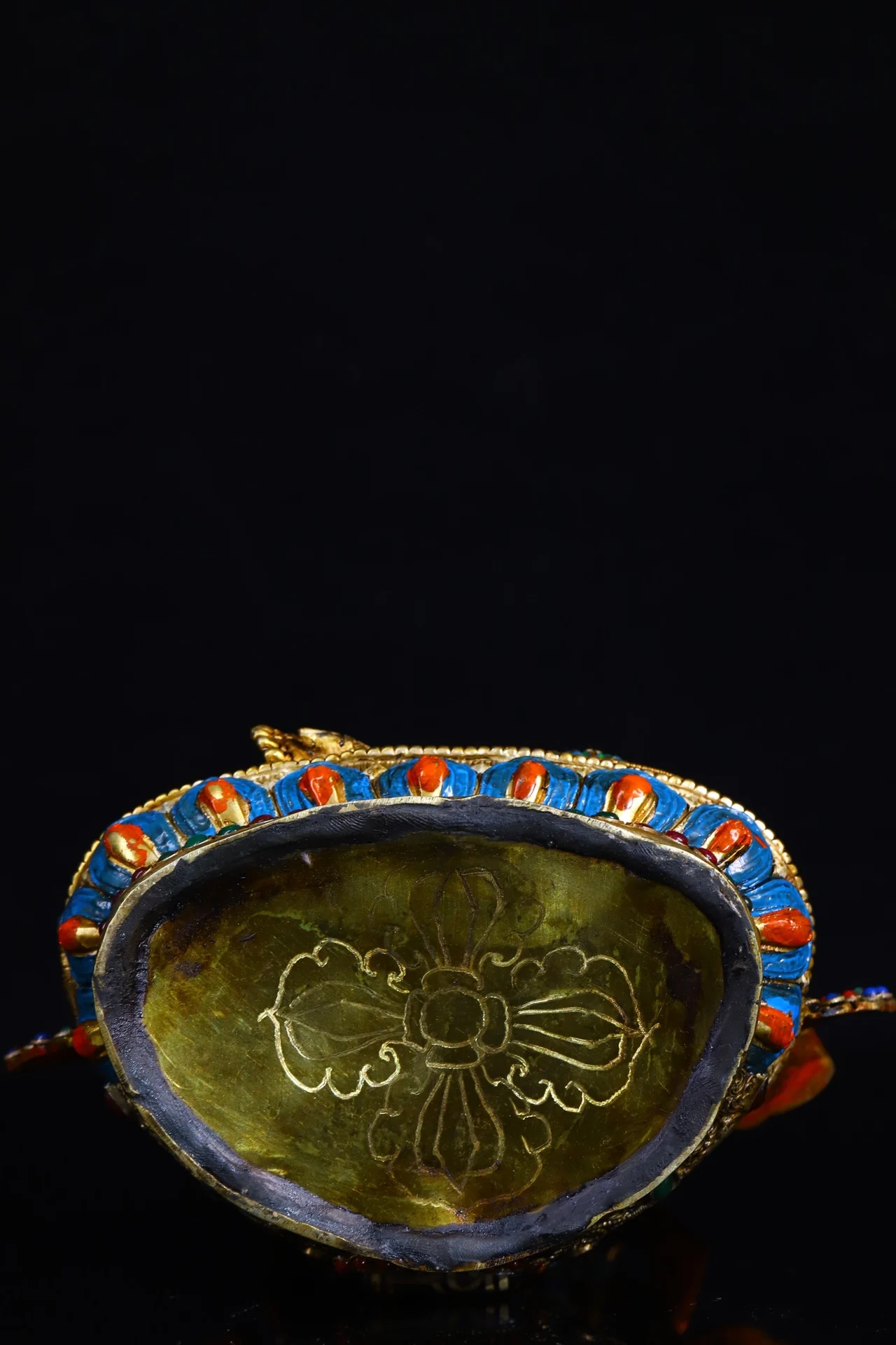 9" Tibetan Temple Collection Bronze Outline in gold Painted Gem Huang ...