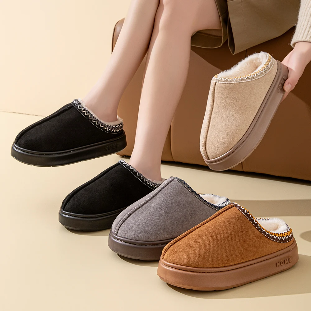 New Fashion Fluffy Platform Slippers for Women Winter Plush Warm Slides ...