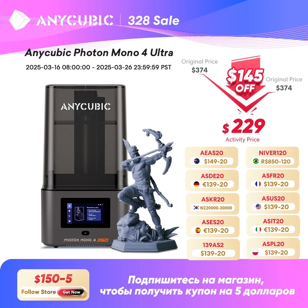 ANYCUBIC Photon Mono 4 Ultra V2 7-дюймовый 10K ЖК-дисплей 3D-принтер Высокоскоростной УФ-смола ...