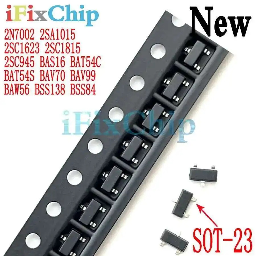 100шт 2N7002 2SA1015 2SC1623 2SC1815 2SC945 BAS16 BAT54C BAT54S BAV70 ...