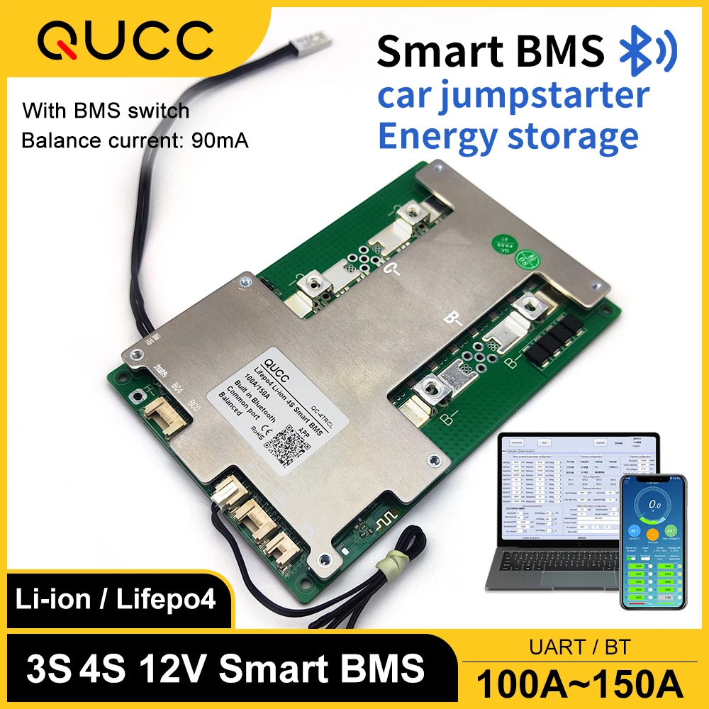 QUCC Smart BMS 4S 200A 150A 120A 100A 80A 60A с функцией баланса ...