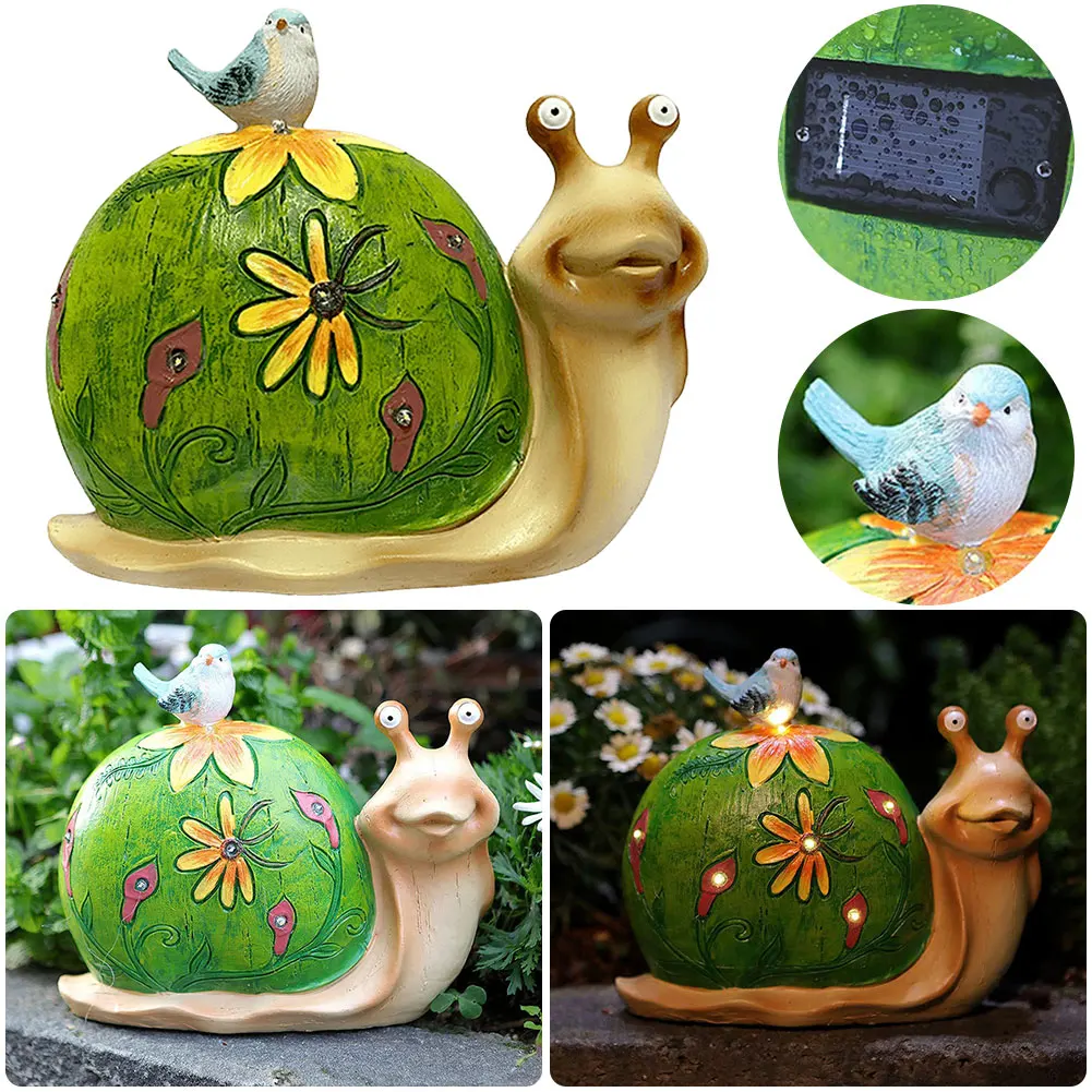 Solar Powered Snail Statue Ornaments Waterproof Simulation Snail ...