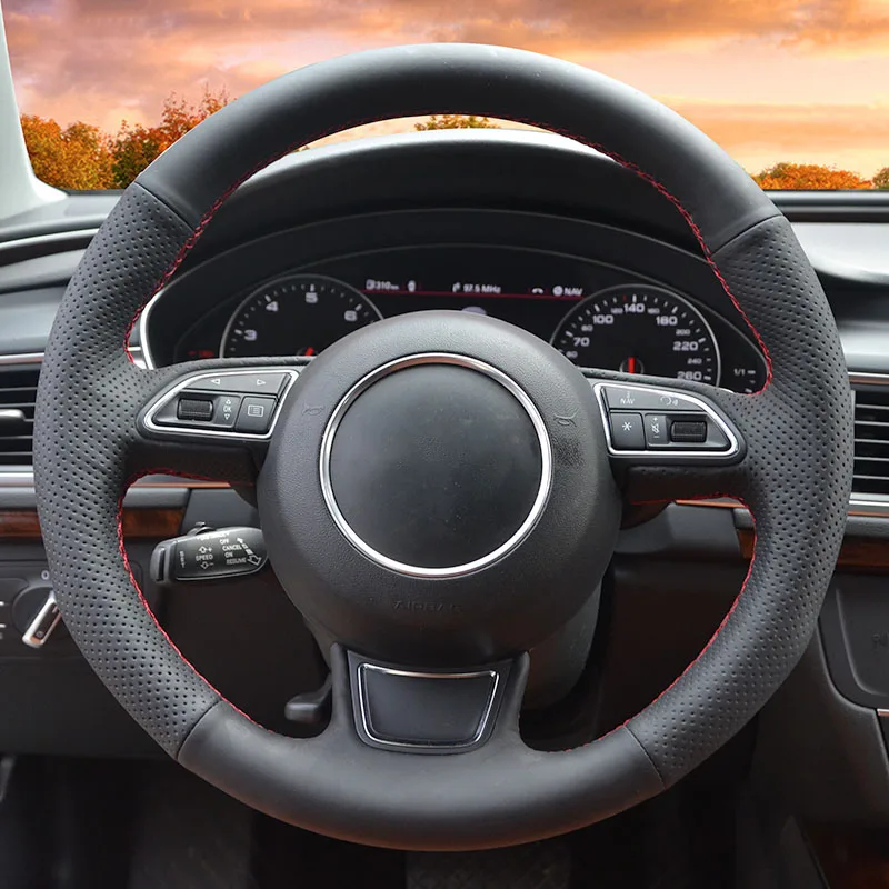 Автомобильный чехол на руль, черная кожаная оплетка для Audi A1 8X A3 8V Sportback A4 B8 Avant ...