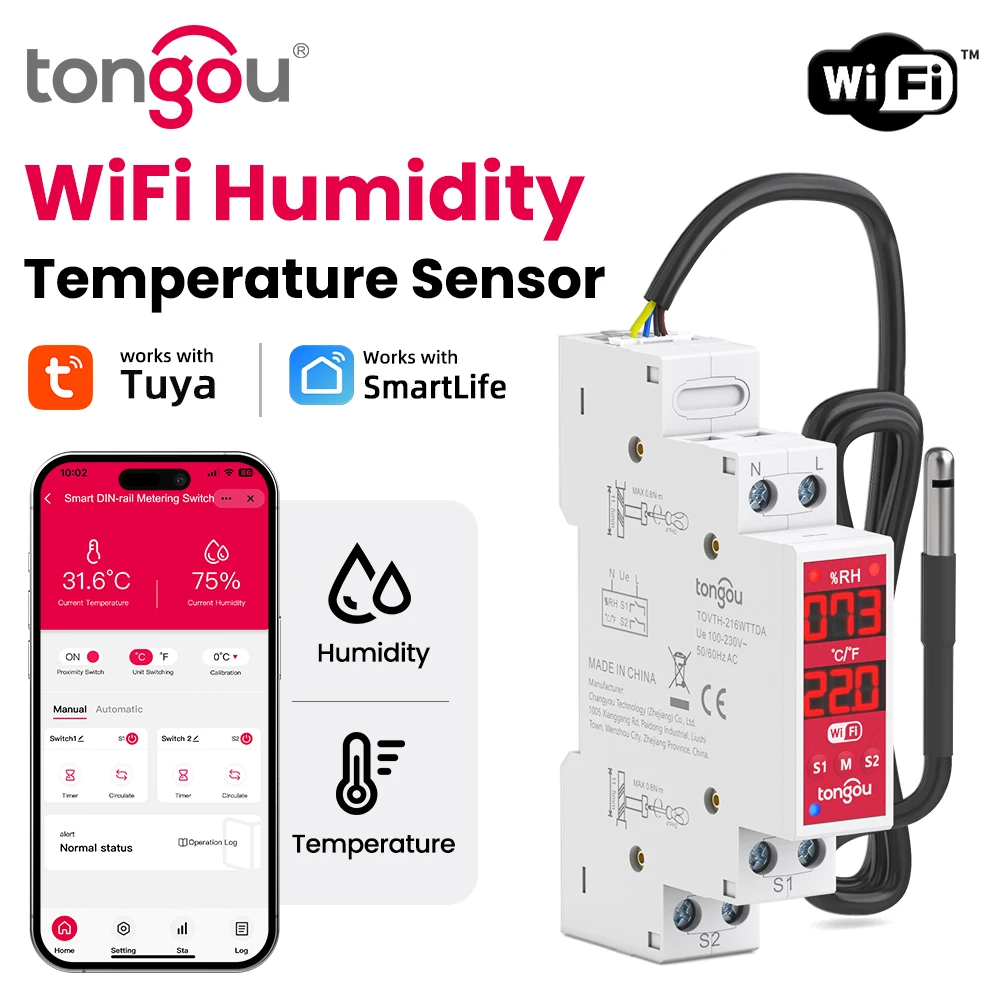 Умный выключатель TONGOU Wi-Fi с датчиком температуры и влажности ...