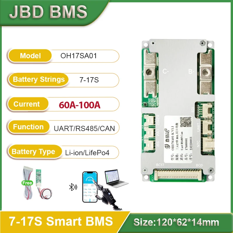 JBD Smart BMS 7S 8S 10S 12S 13S 14S 15S 16S 48V 17S Li-ion 40A 60A 80A 100A 120A BMS Lifepo4 ...