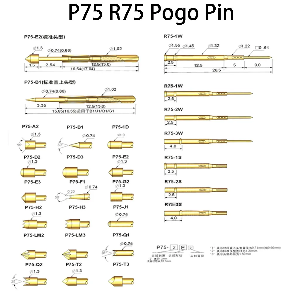 Пружинный тестовый штифт P75 серии Pogo Pin, диаметр 1,02 мм, 10 шт ...