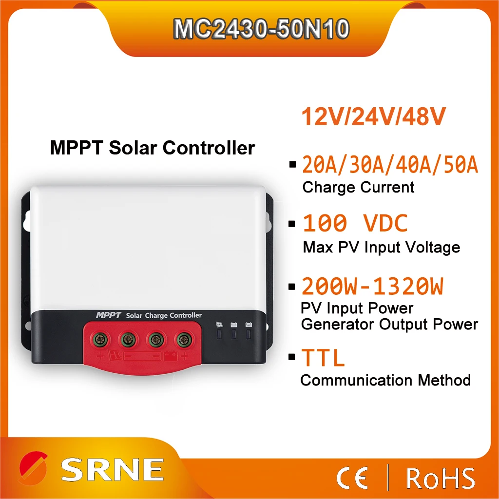 SRNE MPPT Solar Charge Controller Max 1320W Input 20A 30A 40A 50A Solar ...