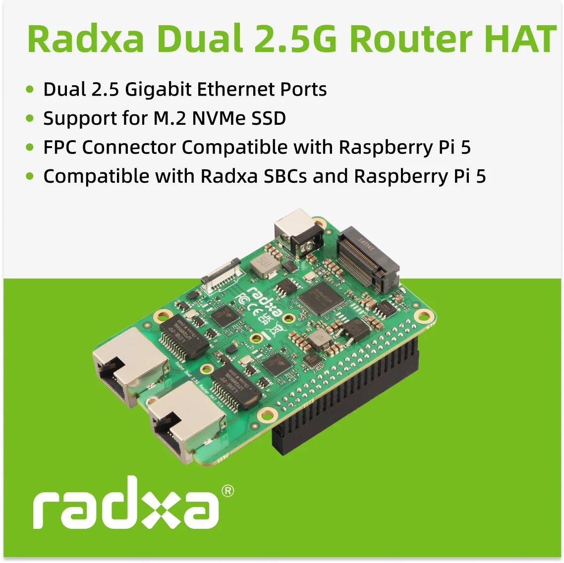 Двойной маршрутизатор Radxa 2,5G HAT, два Ethernet 2,5G, NVMe SSD, PCIe ...