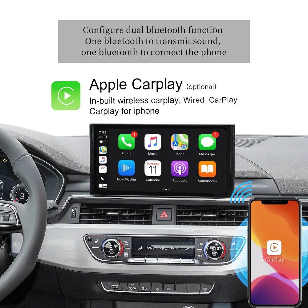 Hualingan Apple CarPlay Android Auto For Audi A4 B9 A5 F5 MIB3 10.1inch MMI Navi touch screen ...