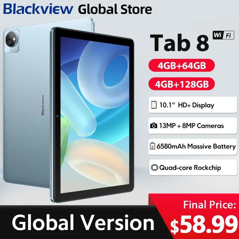 Blackview Tab 8 WiFi планшет 10.1'' HD+ дисплей Quad Core 4 ГБ 128 ГБ 6580 мАч 2.4G/5G WiFi6 ...