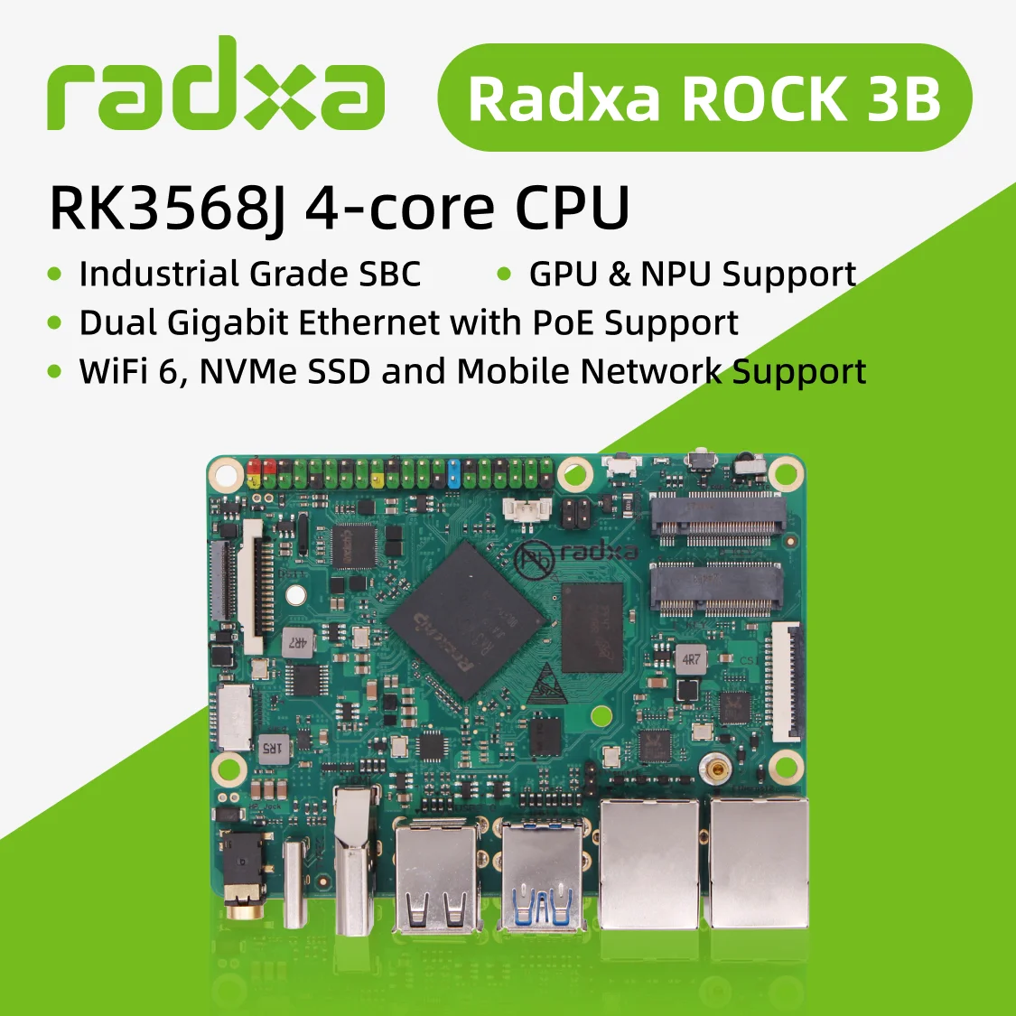 Radxa ROCK 3B RK3568J 4-ядерный процессор SBC, промышленный класс и HDMI с выходом 4K, Radxa ...