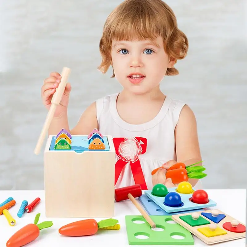 5 In 1 Wooden Montessori Box Carrots Toys Matching Game For Over 1 Year ...