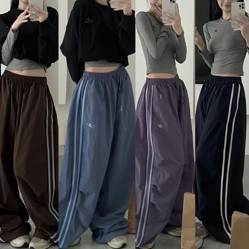 Женские широкие спортивные брюки оверсайз с карманами | AliExpress