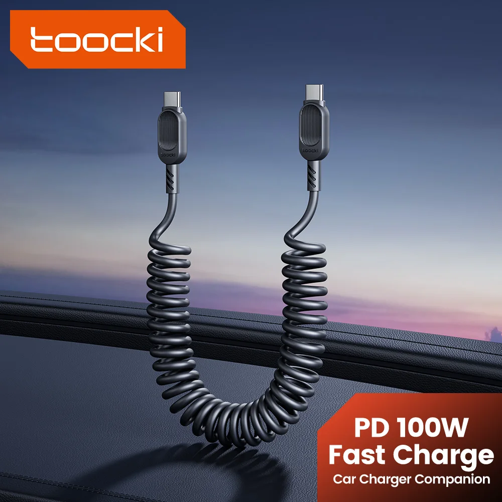 Toocki USB C to USB C Cable PD 100W Пружинный кабель для быстрой зарядки типа C для Huawei Mate ...