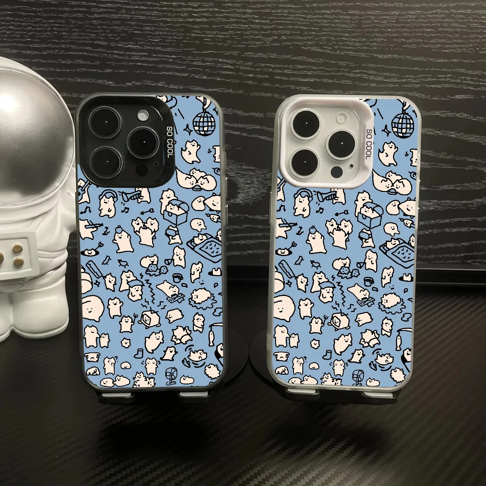 Cute Cartoon Animals Phone Case IMD Color Silver Shell For IPhone 16 15 ...