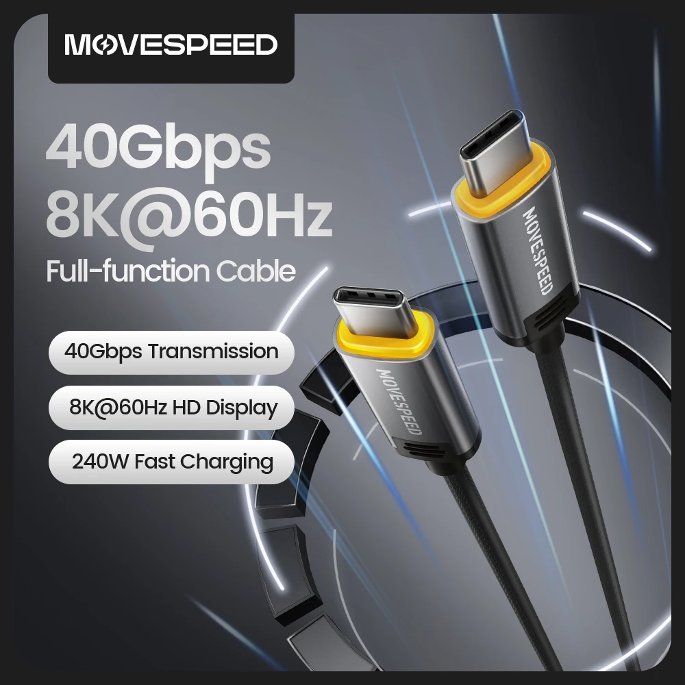 MOVESPEED T01 Кабель для быстрой зарядки типа C, 240 Вт, 40 Гбит/с, USB 4, кабель для передачи ...