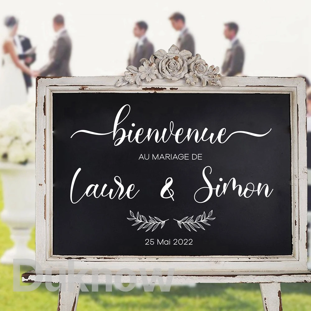 French Style Wedding Board Sticker Custom Names Date Vinyl Decal ...