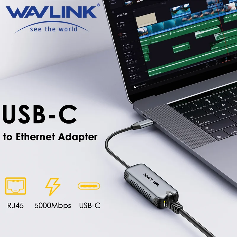 WAVLINK USB C to 2,5G/5Gbps Ethernet-адаптер без драйверов Портативный ...