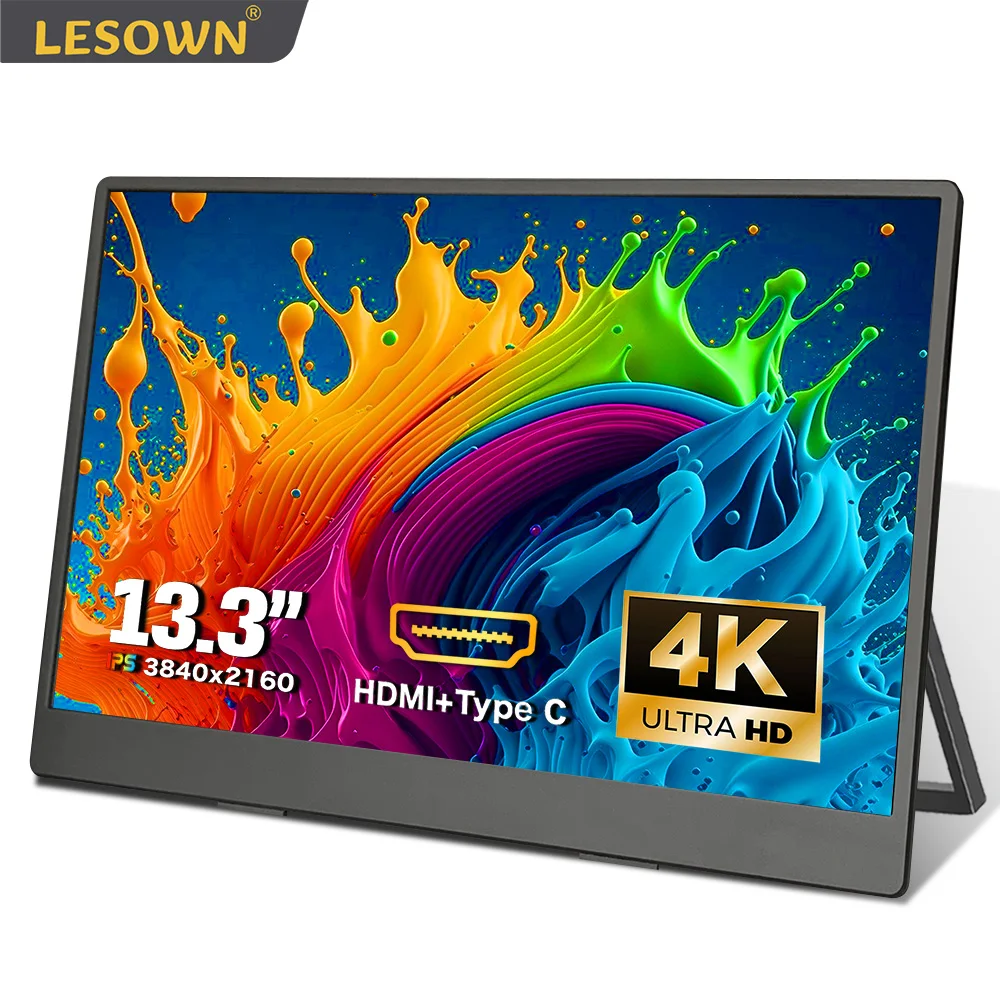 Портативный дорожный монитор для ноутбука LESOWN 4K 13,3 дюймов UHD IPS USB C HDMI ЖК-дисплей ...