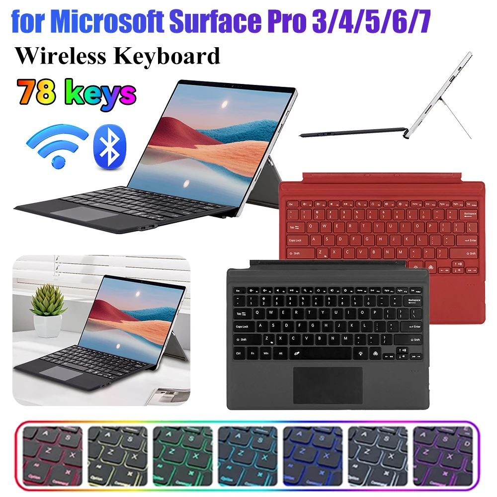For Microsoft Surface Pro 3/4/5/6/7 Wireless Bluetooth Keyboard LED ...