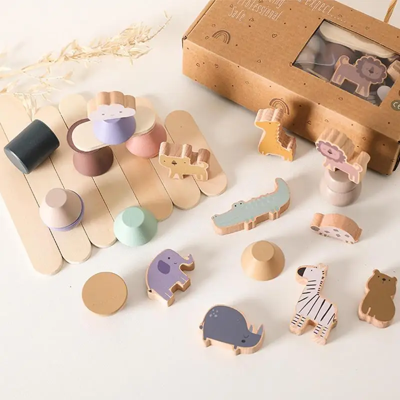 Wooden Stacking Animals Cute Zoo Animals Stacking Blocks Balance Game ...