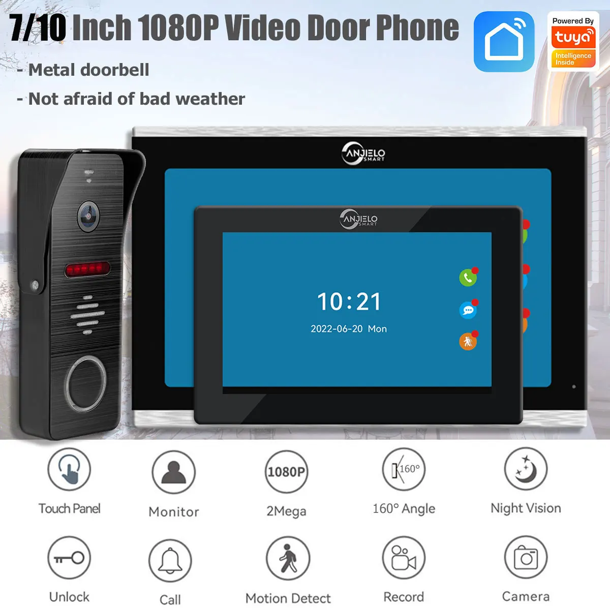 Умный видеодомофон с Wi-Fi, 7/10 дюйма, 160 °, 1080P | AliExpress
