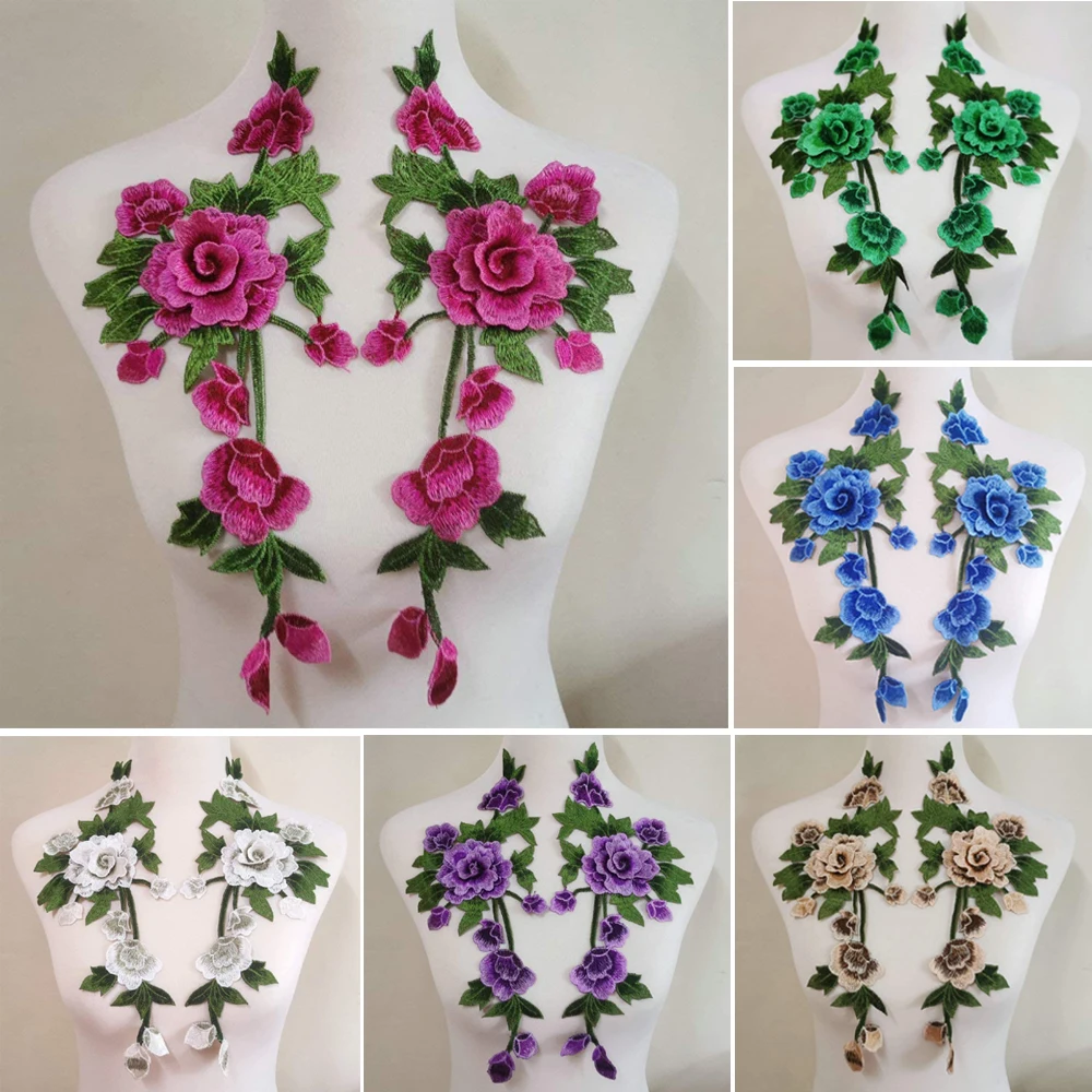 1 пара тканевых наклеек с вышивкой, разноцветные цветочные Стикеры с ...