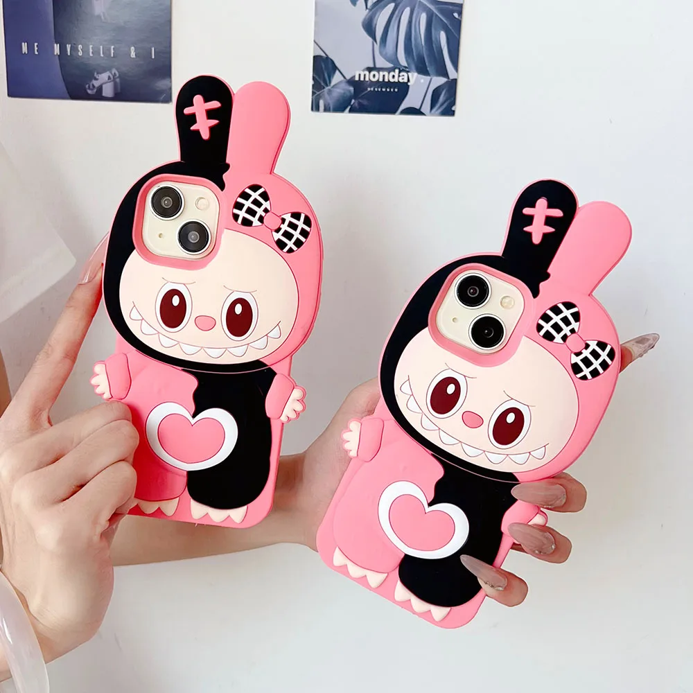 Cartoon Cute 3D Love Heart Labubu Creative Silicone Soft Case For ...