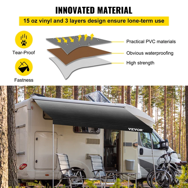 VEVOR Car Shelter Shade 16-21Ft RV Awning Camping Side Car Roof Top Tent Waterproof UV Portable ...