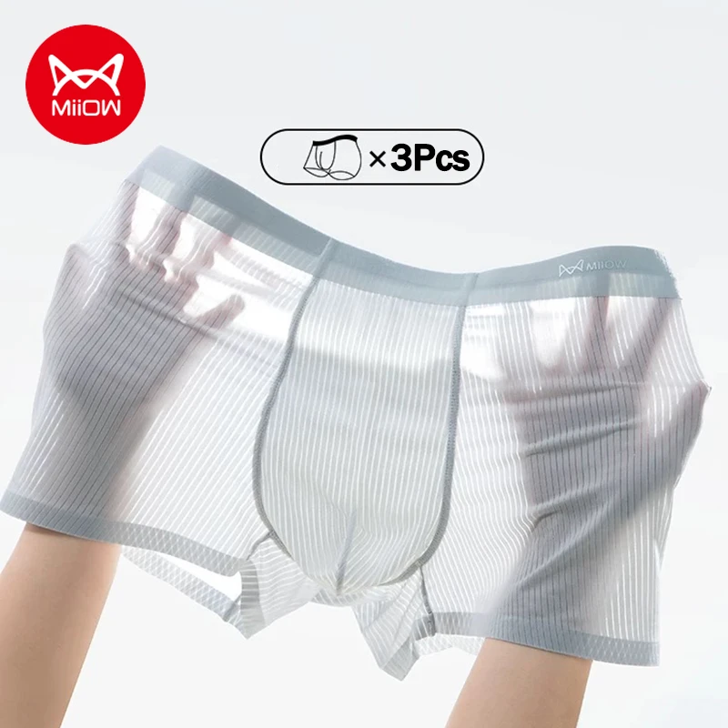 MiiOW 3 шт., мужское нижнее белье из ледяного шелка, боксеры, антибактериальные мужские трусы ...