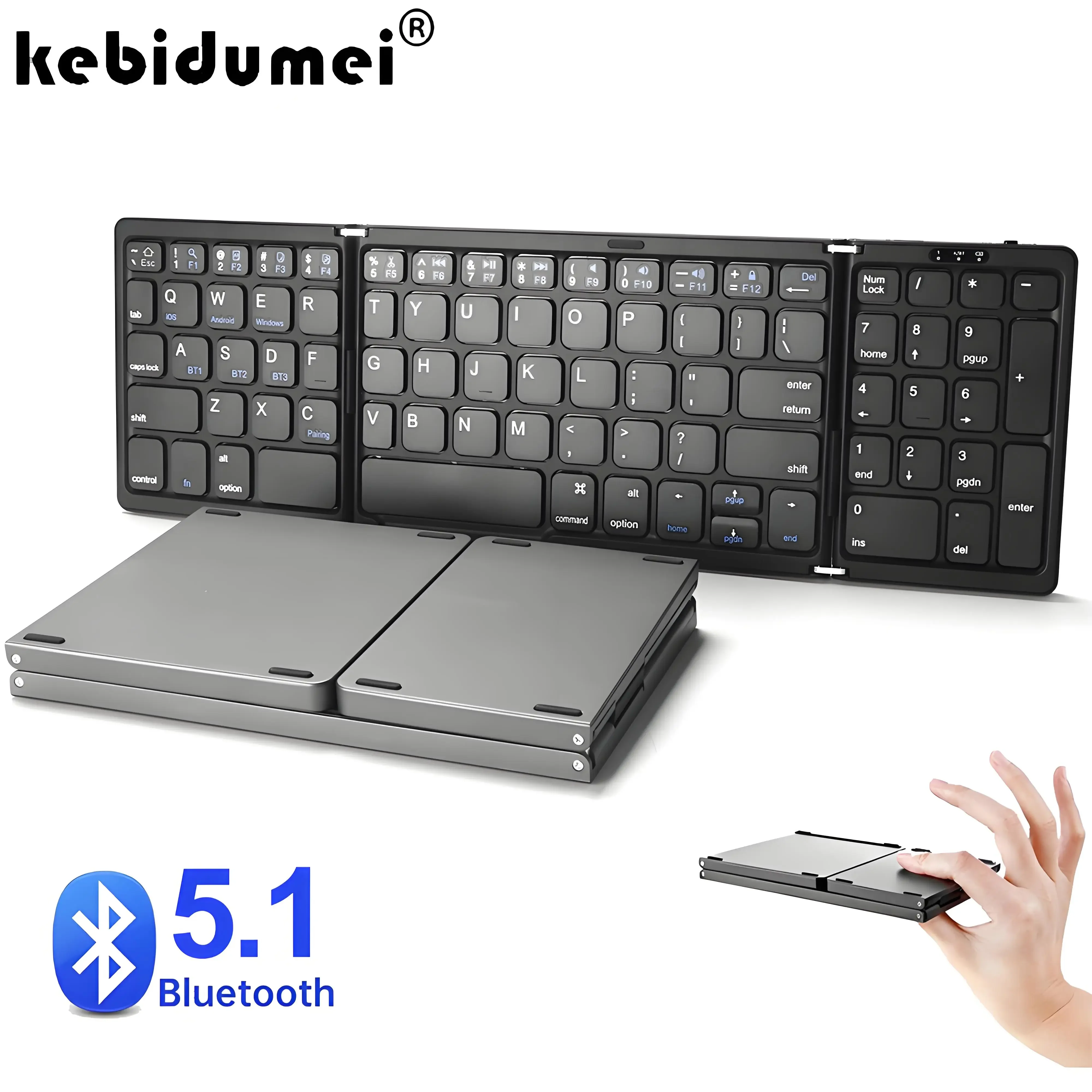 Foldable Wireless Bluetooth Keyboard Rechargeable Folding Keyboard For ...