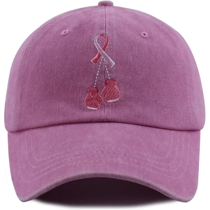 Breast Cancer Hat for Women, Adjustable Cotton Embroidered Pink Ribbon ...