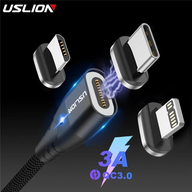 Магнитный кабель USLION Micro USB/Type-C, для iPhone, Samsung, Xiaomi ...