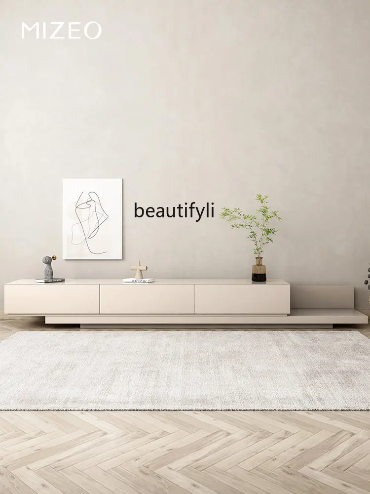 Modern Minimalist Paint TV Cabinet Retractable Living Room Greige TV ...