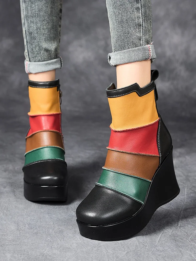 Birkuir Ретро разноцветные ботинки на танкетке, женские зимние плюшевые ...