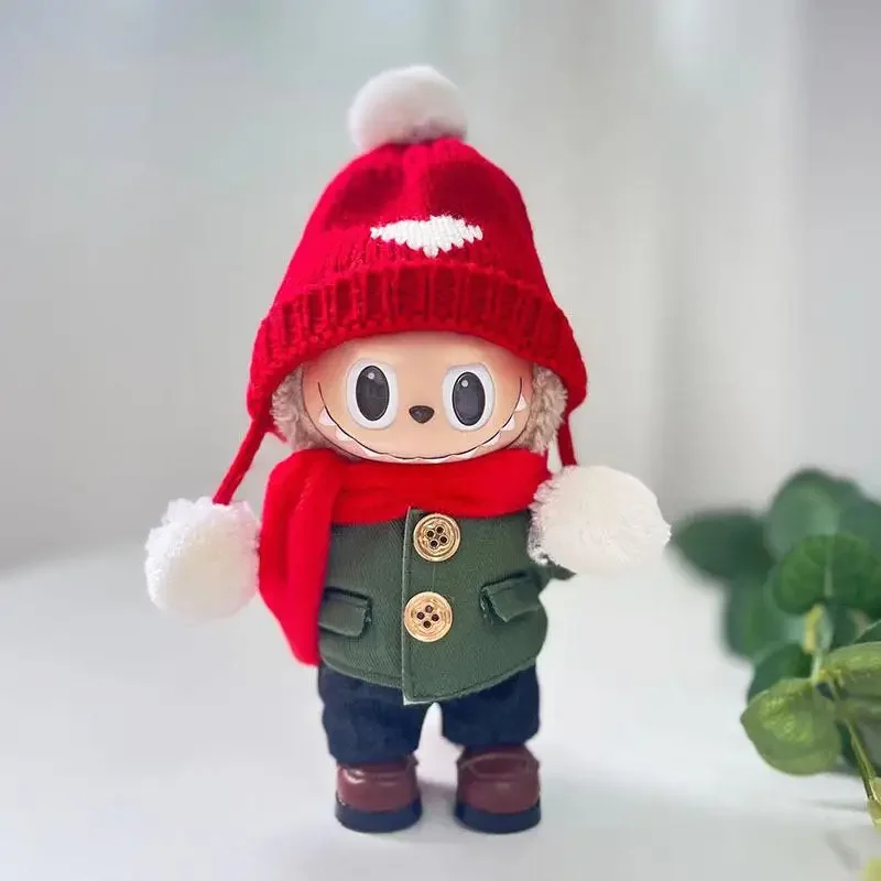 For 17cm labubu outfit Clothes Accessories Doll with Green Coat Shoes ...