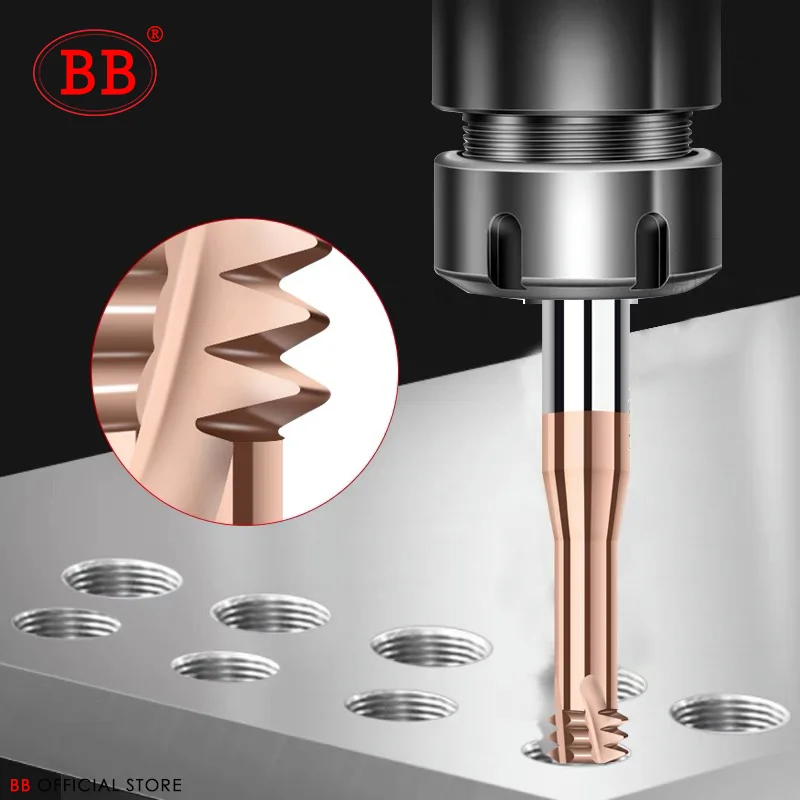 BB 3 Teeth DIY M3 M4 M5 M6 M8 M10 Thread Mill Coated Carbide Miniature ...