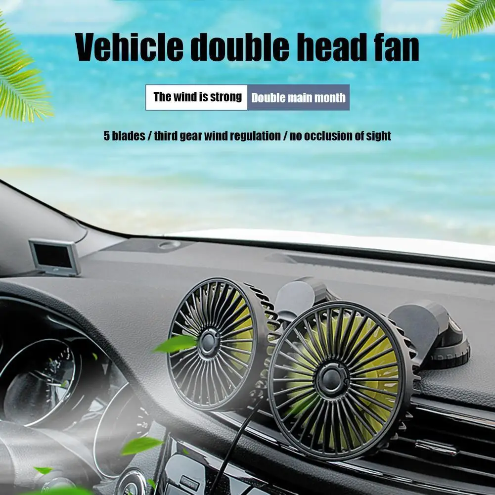 12V 24V Car Air Fan 5V USB Dual Head Electric Car Cooling Fan 3 Speeds ...