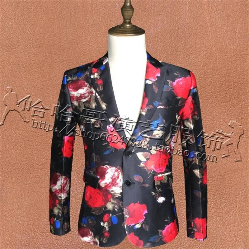 Singer star style dance stage floral clothing for blazers men groom ...