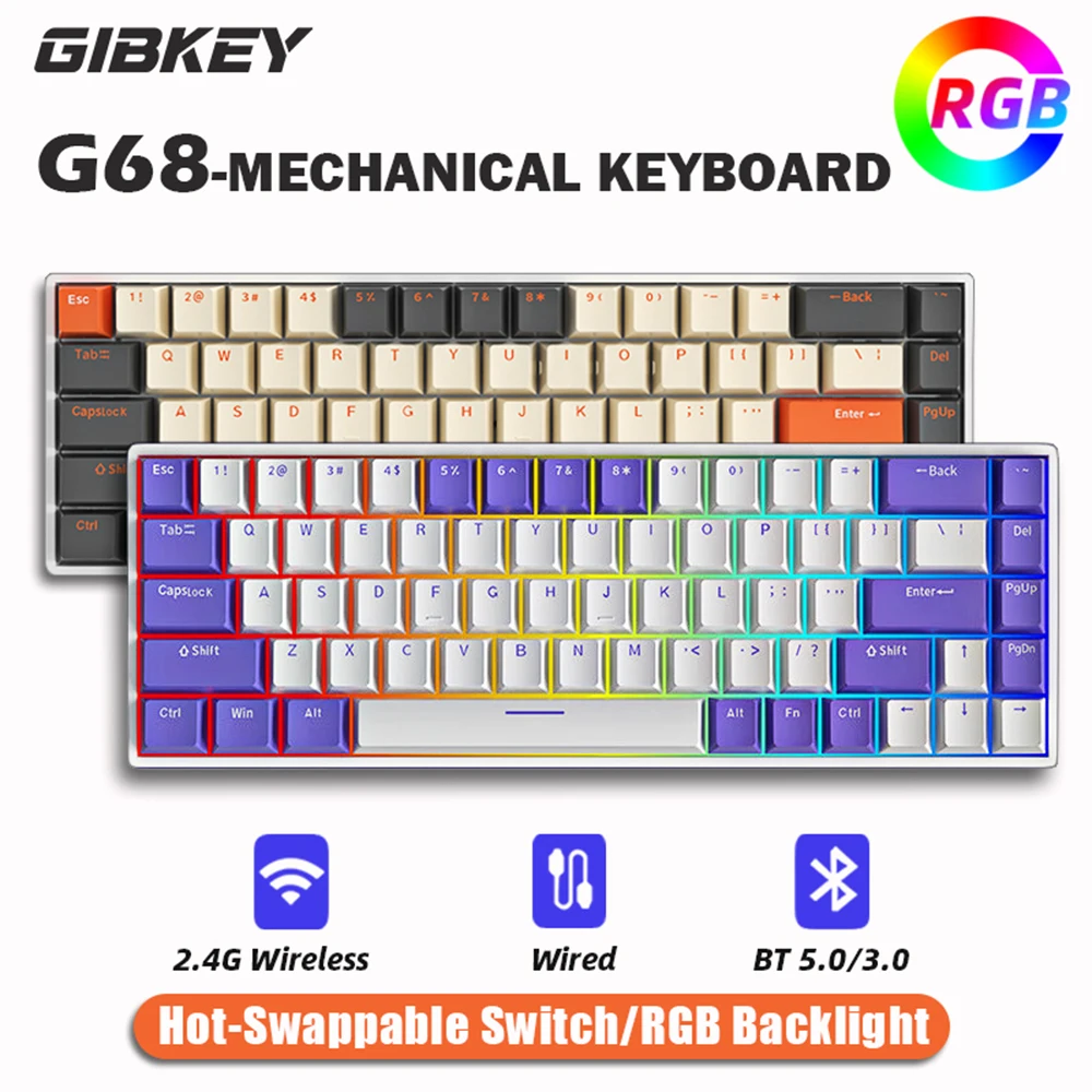 Механическая клавиатура G68 65%, Bluetooth, RGB, для геймеров | AliExpress