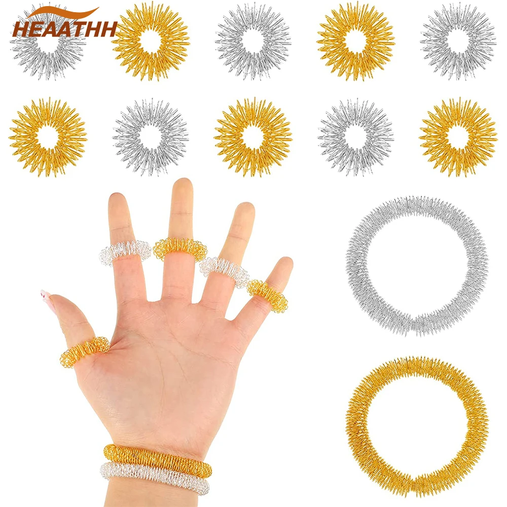 10Pcs Silver Massage Acupuncture Finger Rings Health Care Acupressure ...