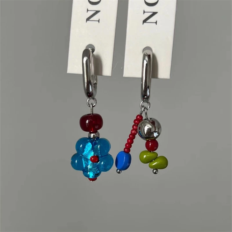 Ассиметричные серьги-капли с цветком | AliExpress