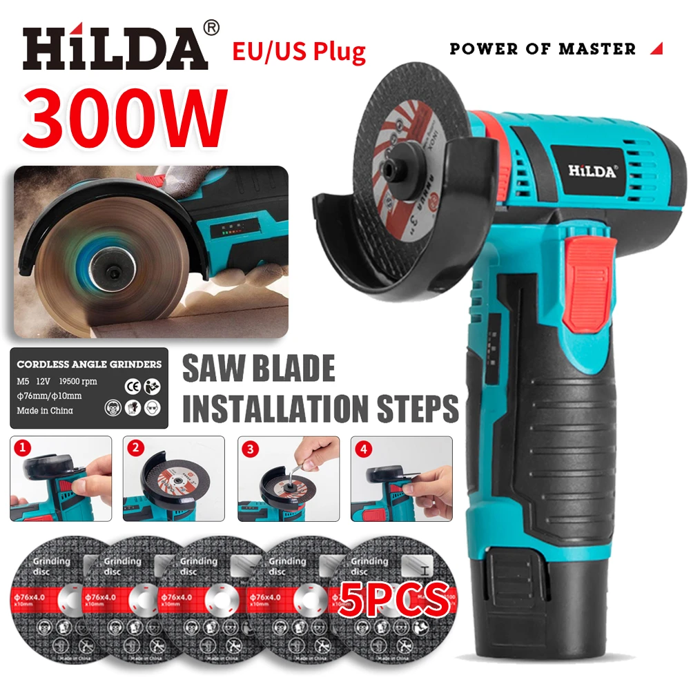 Миниатюрная угловая шлифовальная машина HILDA, 12 В, 19500 об/мин ...