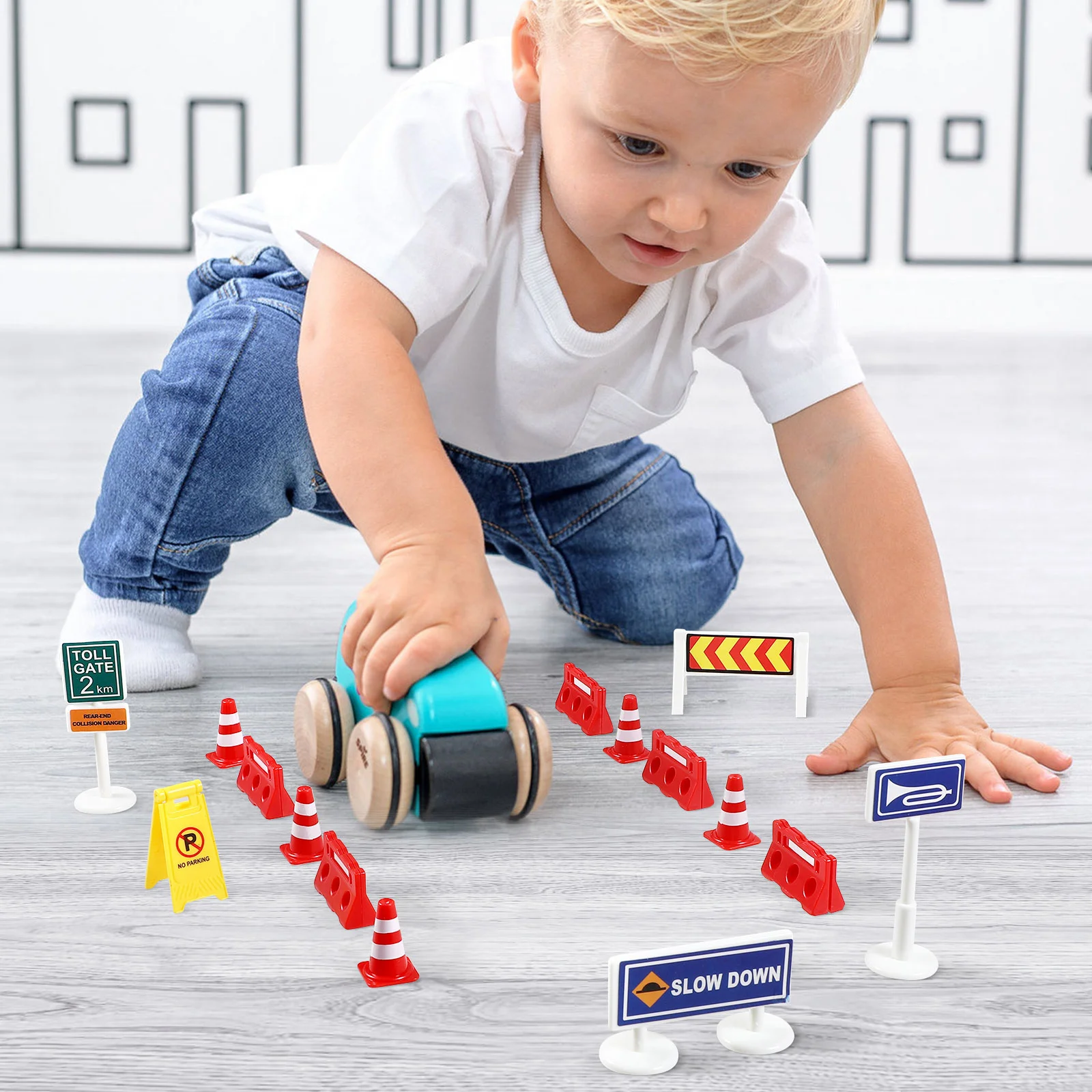 Barricade Sign Toys Street Signs Playset Road Game Traffic Light Models ...